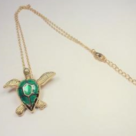 Jewelry | Nautical Gold Tone Green Stone Sea Turtle Necklace | Poshmark